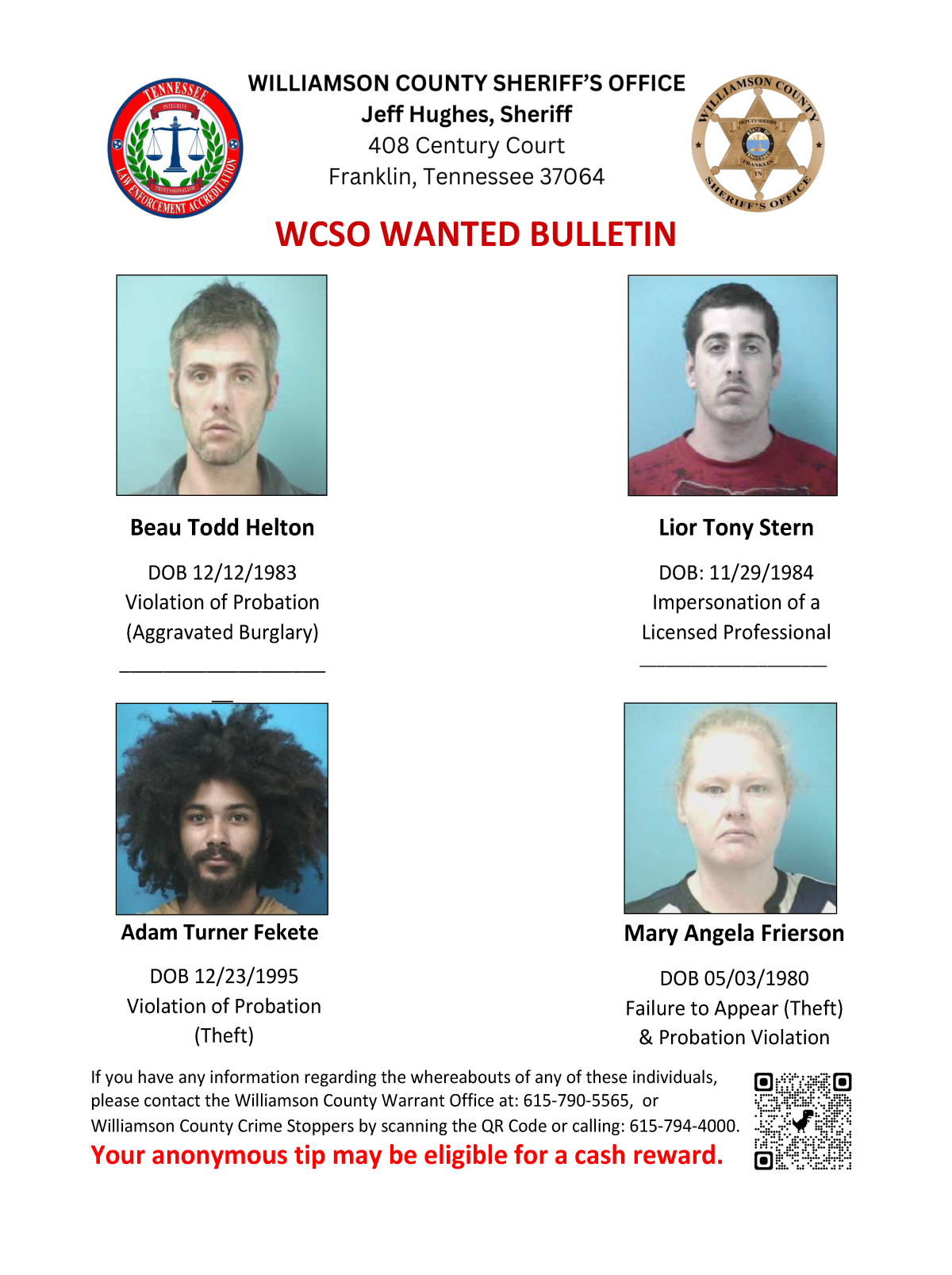 WCSO WANTED BULLETIN - Williamson County Sheriff’s Office