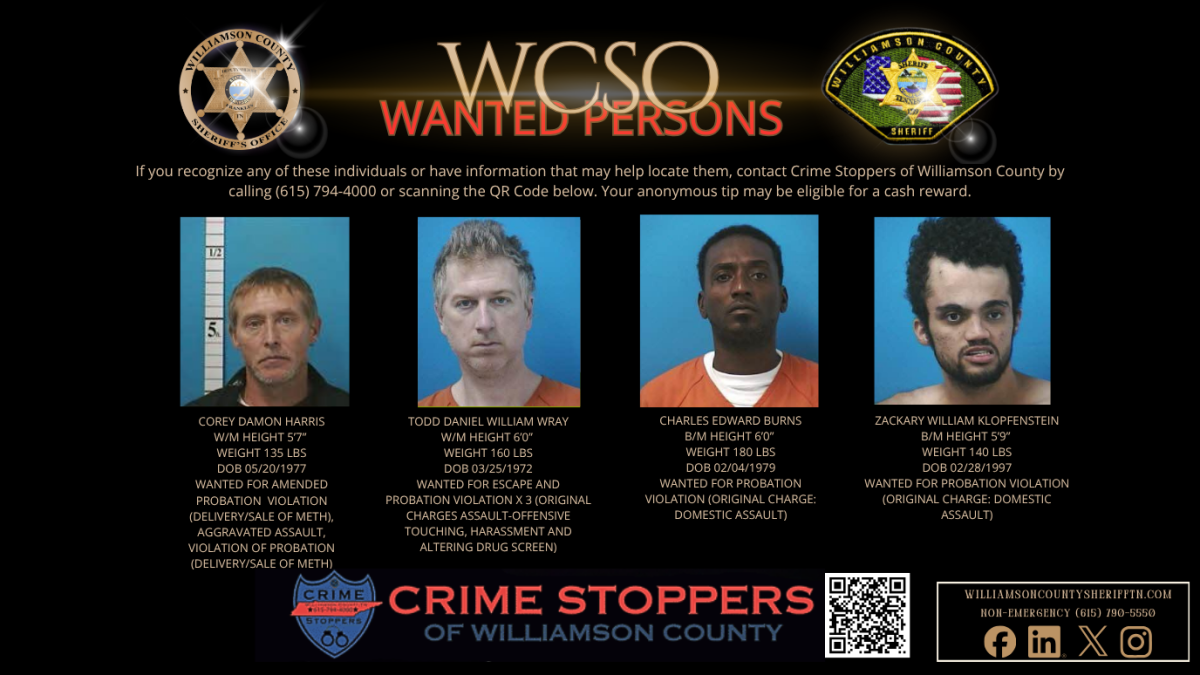 WCSO Wanted Persons 04/08/26 - Williamson County Sheriff’s Office